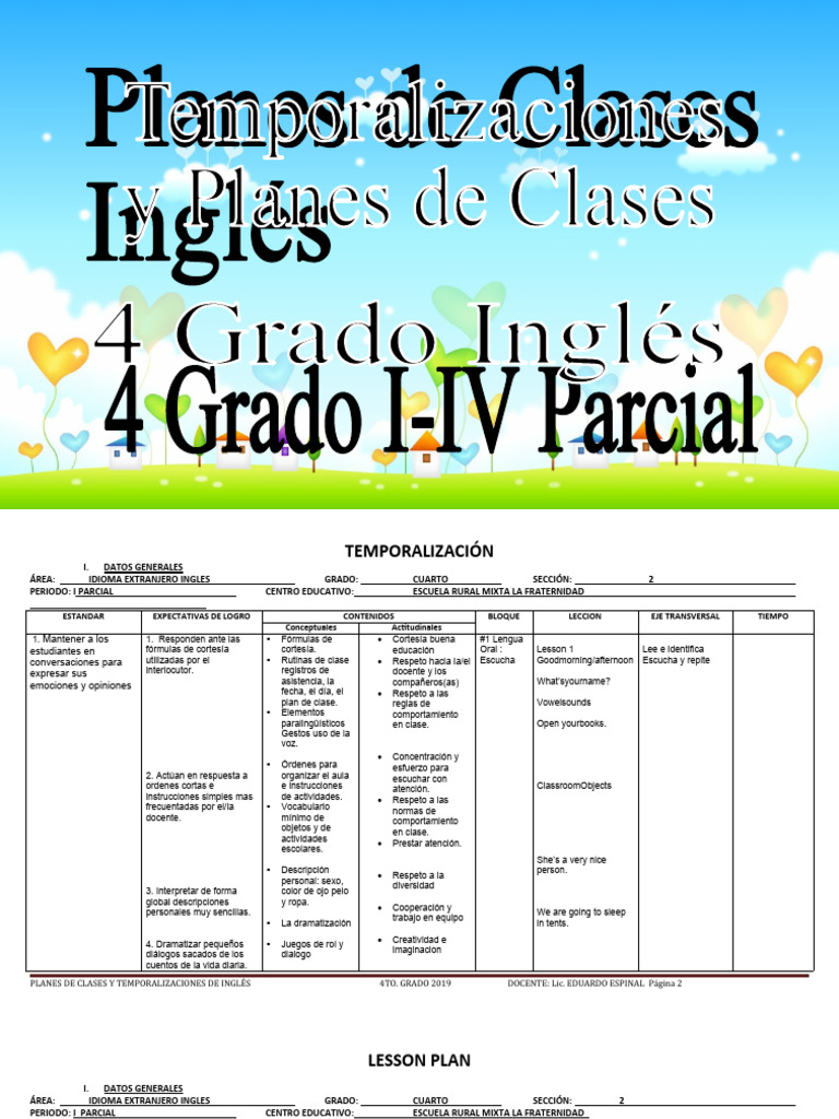 4 Grado Ingles-4 | PDF | Evaluación | Escritura