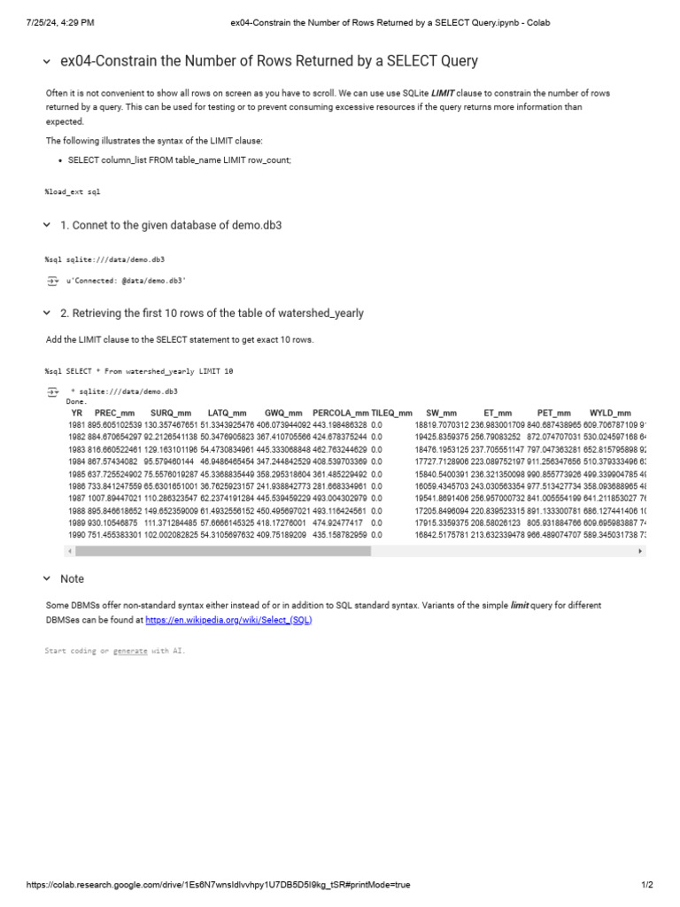 Ex04 Constrain The Number Of Rows Returned By A Select Query Pdf Data Management