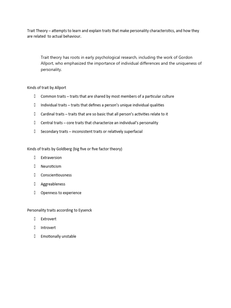 Trait Theory Report | PDF