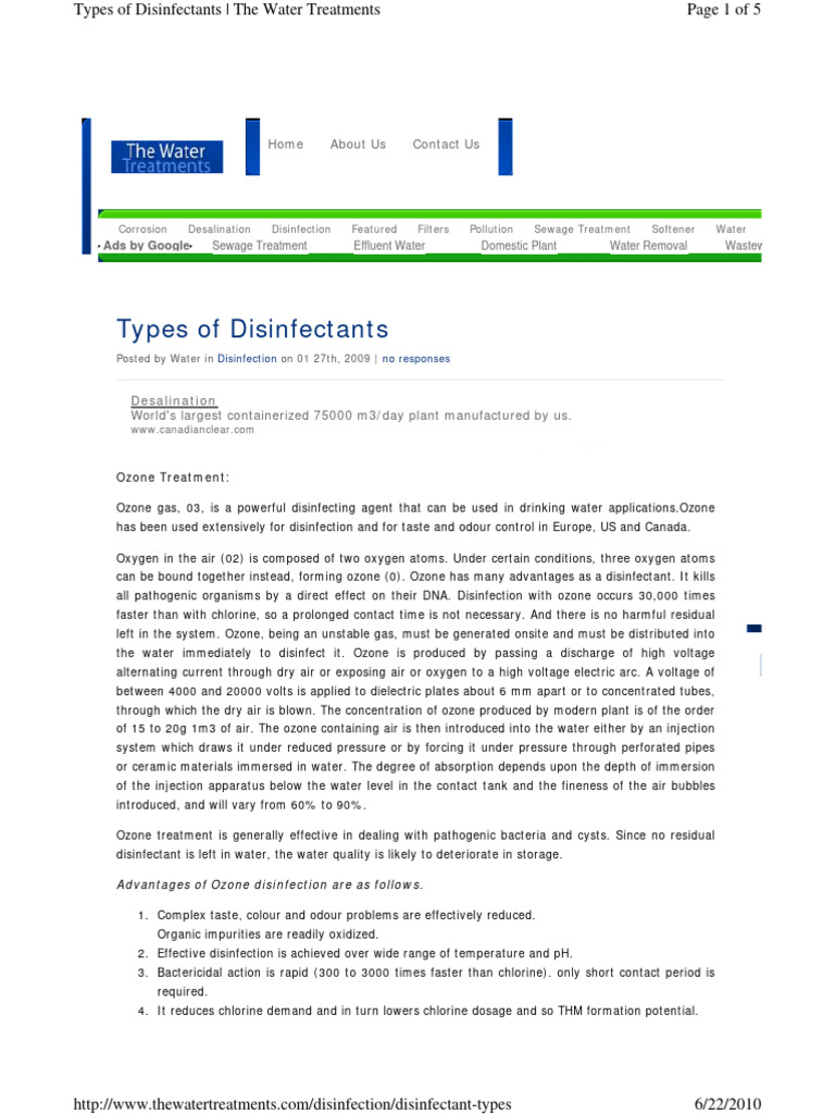 Disinfectant Typ Pdf Ultraviolet Ozone