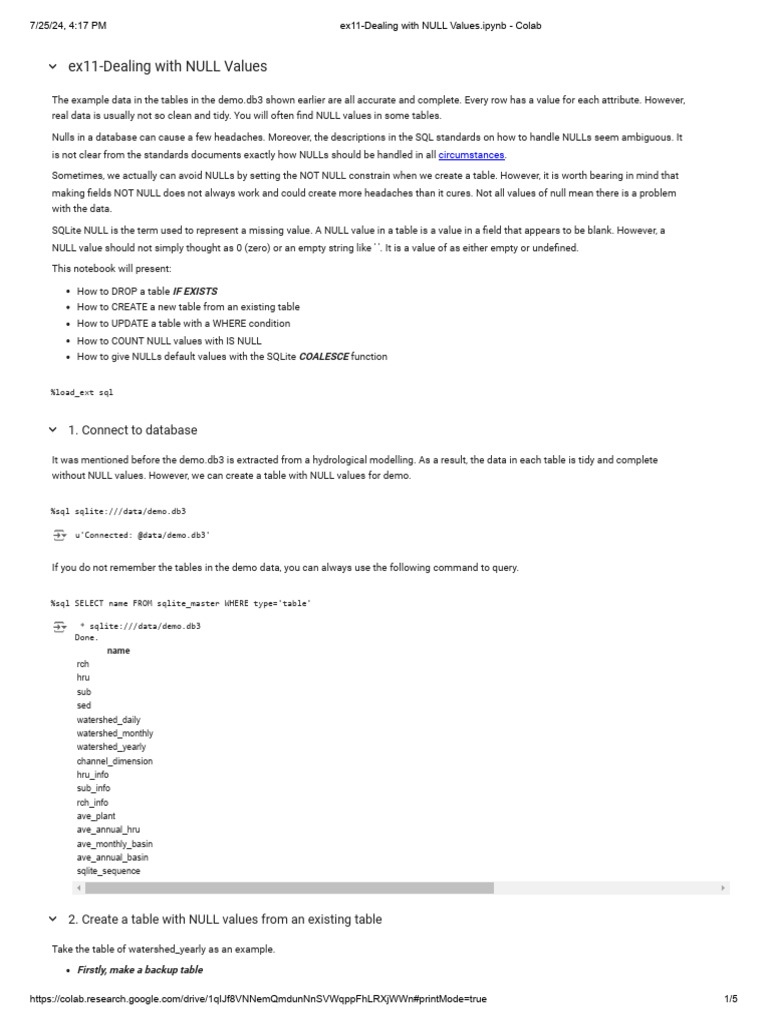 Ex11-Dealing With NULL Values | PDF | Table (Database) | Computer Programming