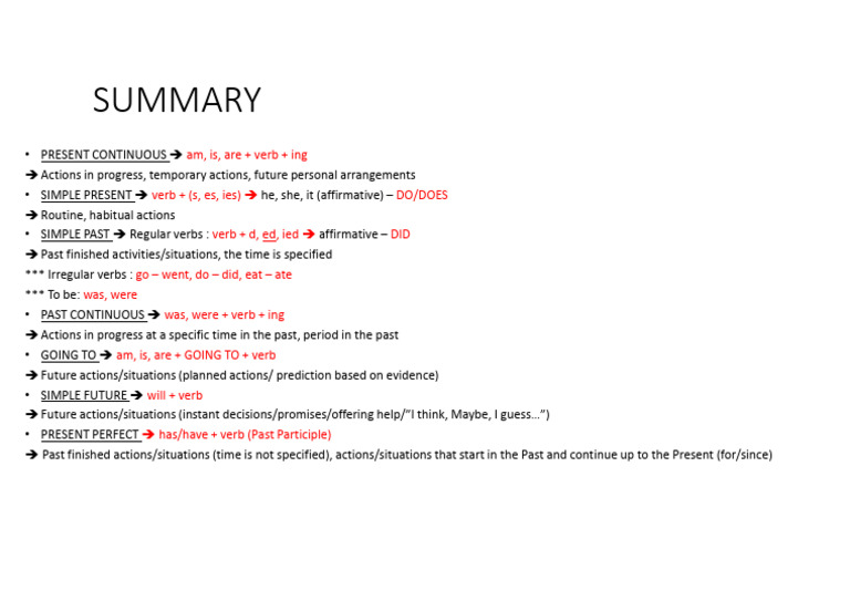 Verb Tense Review Up To Present Perfect | PDF