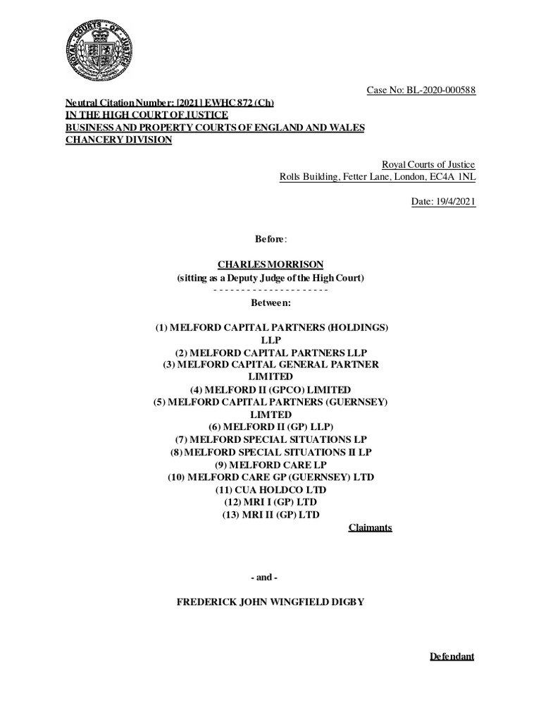 Melford Capital Partners vs. Digby Dispute | PDF | Arbitration ...