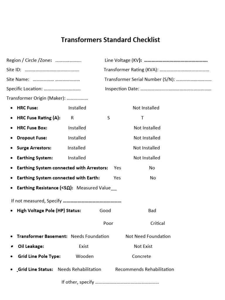 Transformer Check List | PDF