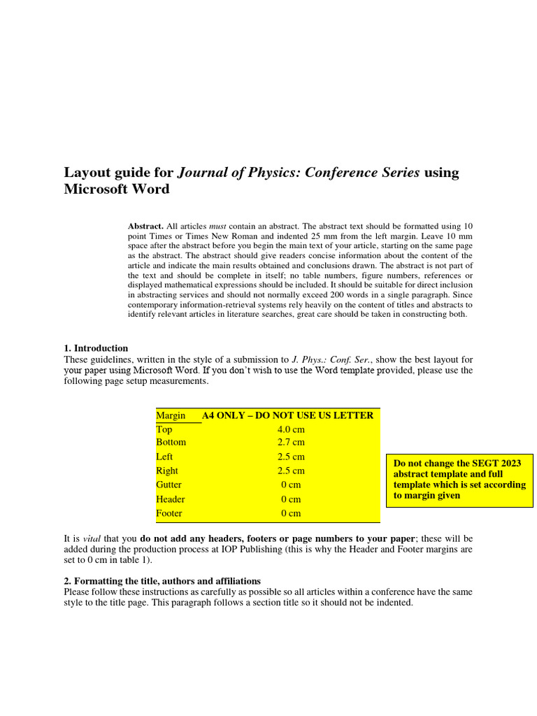 Guidelines For Iop-Ees Conference Proceedings | PDF | Bracket | Paragraph