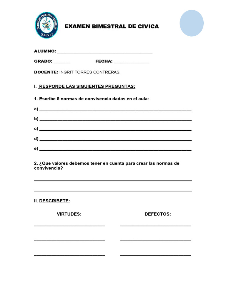 Examen Bimestral de Civica | PDF | Informática