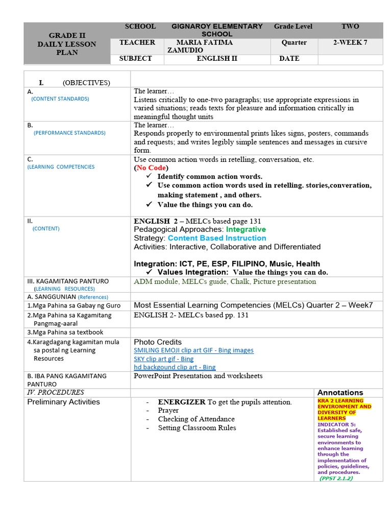 Cot Eng2 q2 W7dlpwithannotations Daep | PDF | Learning | Teachers