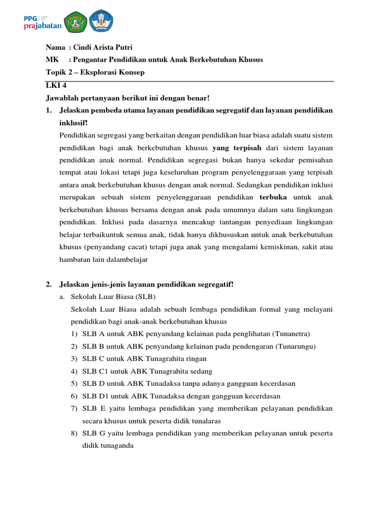Cindi Arista Putri-Topik 2-LKI 4-Eksplorasi Konsep-ABK | PDF | Karier & Perkembangan