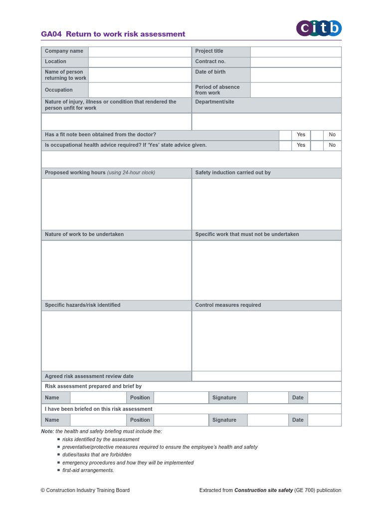 Return to Work Risk Assessment | PDF