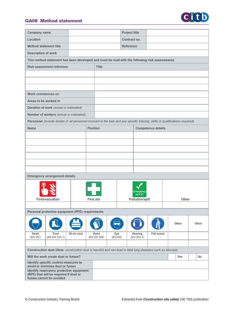 GA08 - Method Statement | PDF | Personal Protective Equipment | Risk ...