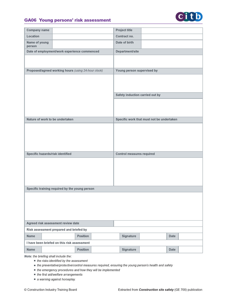 GA06 - Young Persons' Risk Assessment | PDF