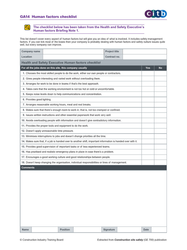 GA14 - Human Factors Checklist | PDF | Human Factors And Ergonomics ...