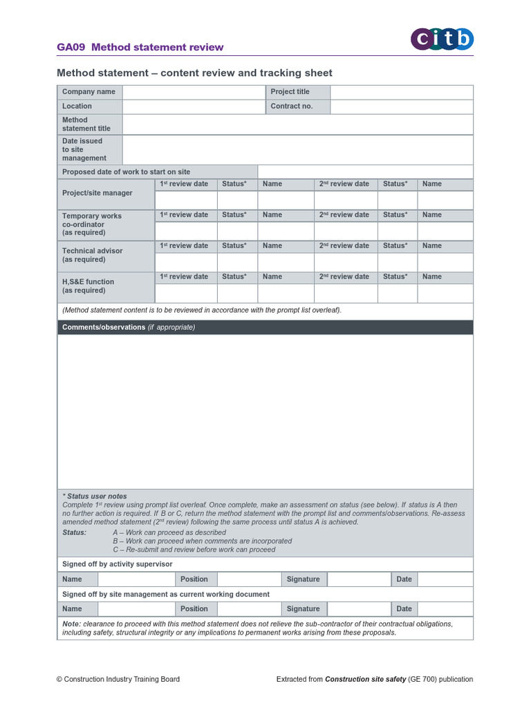 GA09 - Method Statement Review | PDF | Safety | Occupational Safety And ...