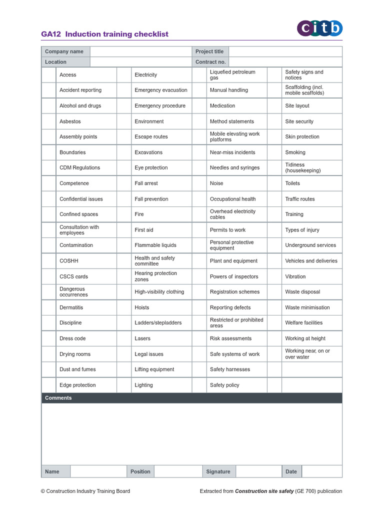 GA12 - Induction Training Checklist | PDF | Occupational Safety And Health | Safety
