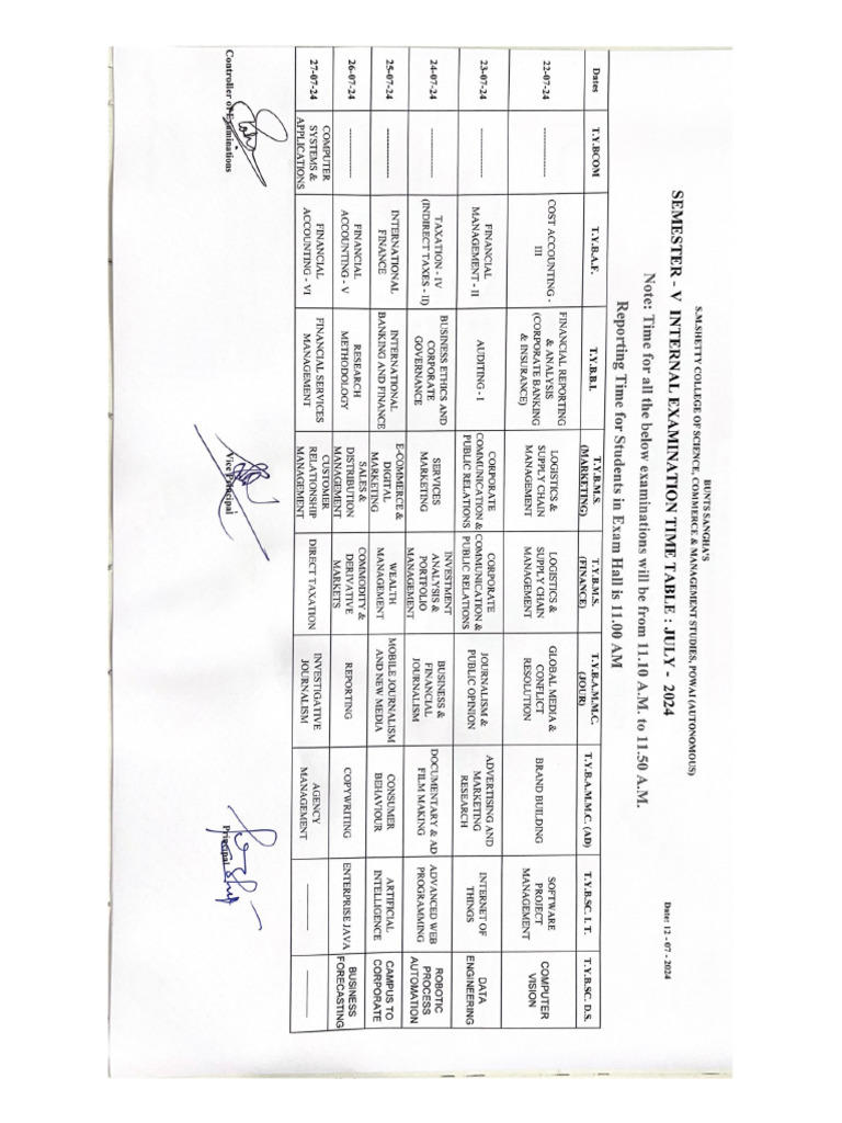Sy & Ty Internal Examination TT | PDF
