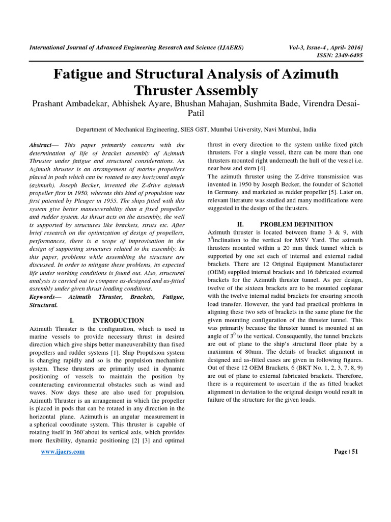 Fatigue Analysis of Azimuth Thruster Assembly | PDF | Fatigue (Material ...
