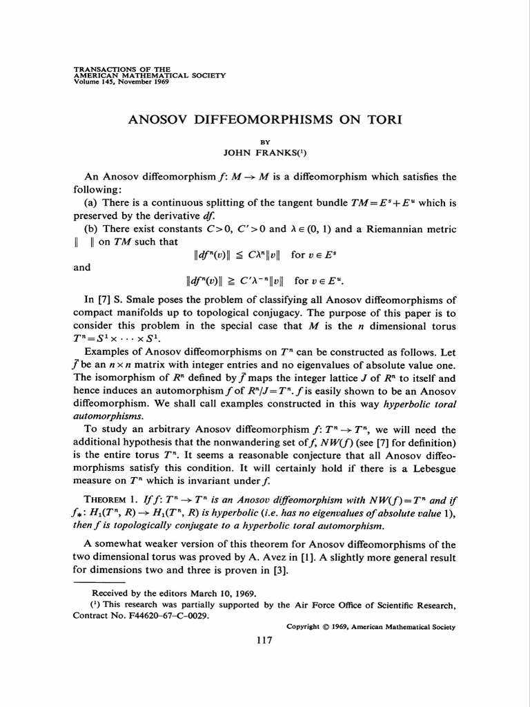 Anosov Diffeomorphisms On Tori: Following | PDF | Geometric Topology ...