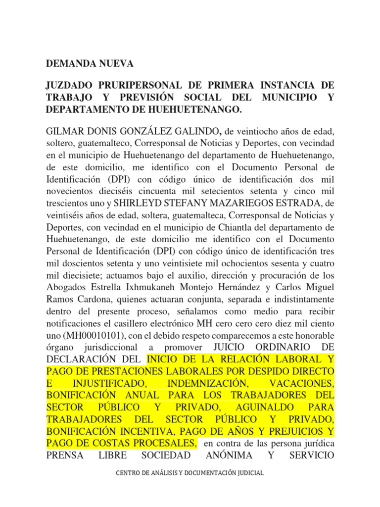 Demanda Real | PDF | Derecho laboral | Salario
