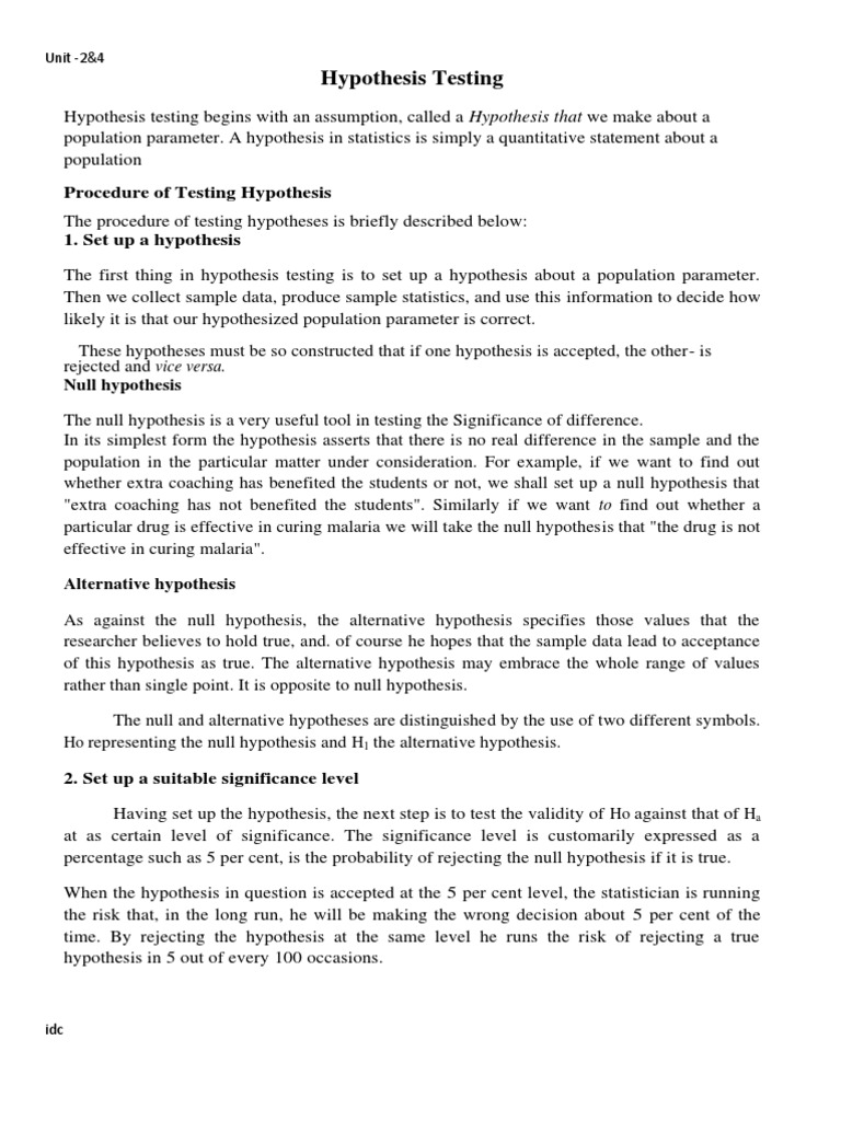Procedure Of Testing Hypothesis Pdf Statistical Hypothesis Testing Estimator