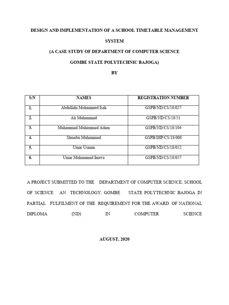 Design and Implementation of A School Timetable Management System | PDF ...