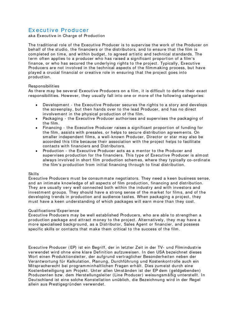Role of Executive Producer in Film | PDF | Business | Economies