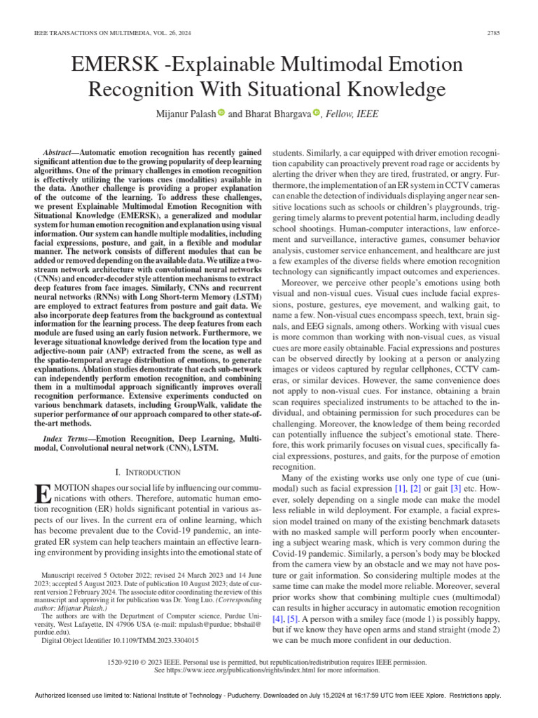 EMERSK - Explainable Multimodal Emotion Recognition With Situational Knowledge | PDF | Cognition ...