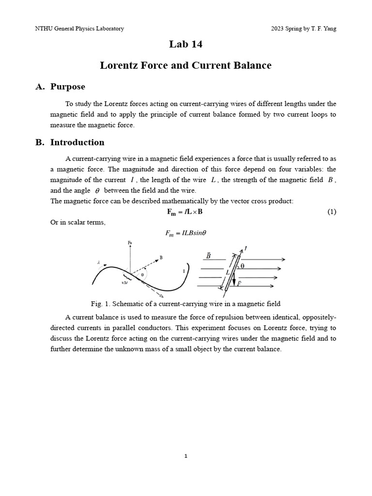 Lab 14 Current Balance and Lorentz Force - en (2023) | PDF | Magnetic ...