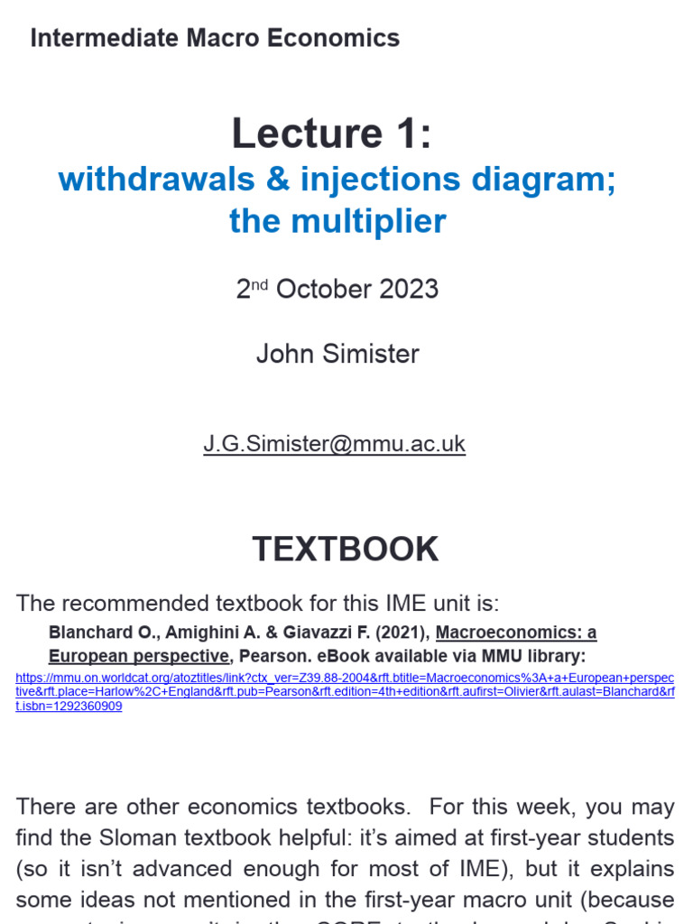 Intermediate Macro Economics Lecture 1 Circular Flow Model | PDF ...