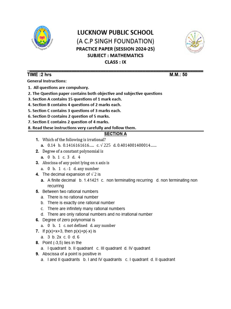 Practice Paper Ix | PDF | Numbers | Rational Number