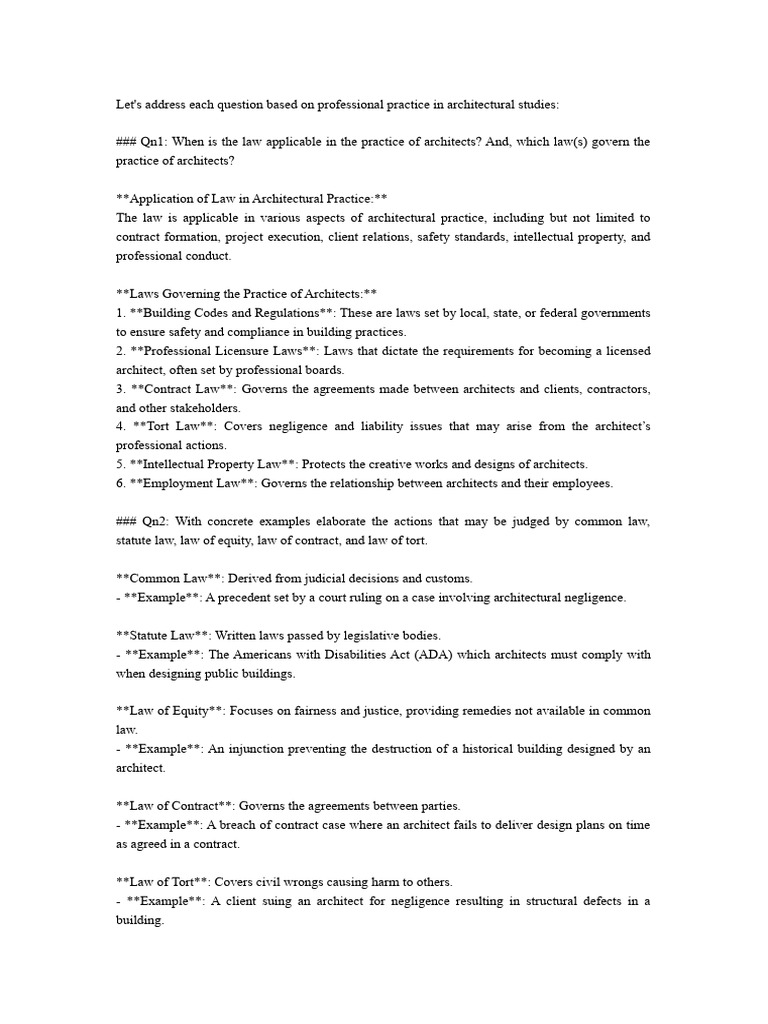 Professional Practice Test | PDF | Tort | Architect