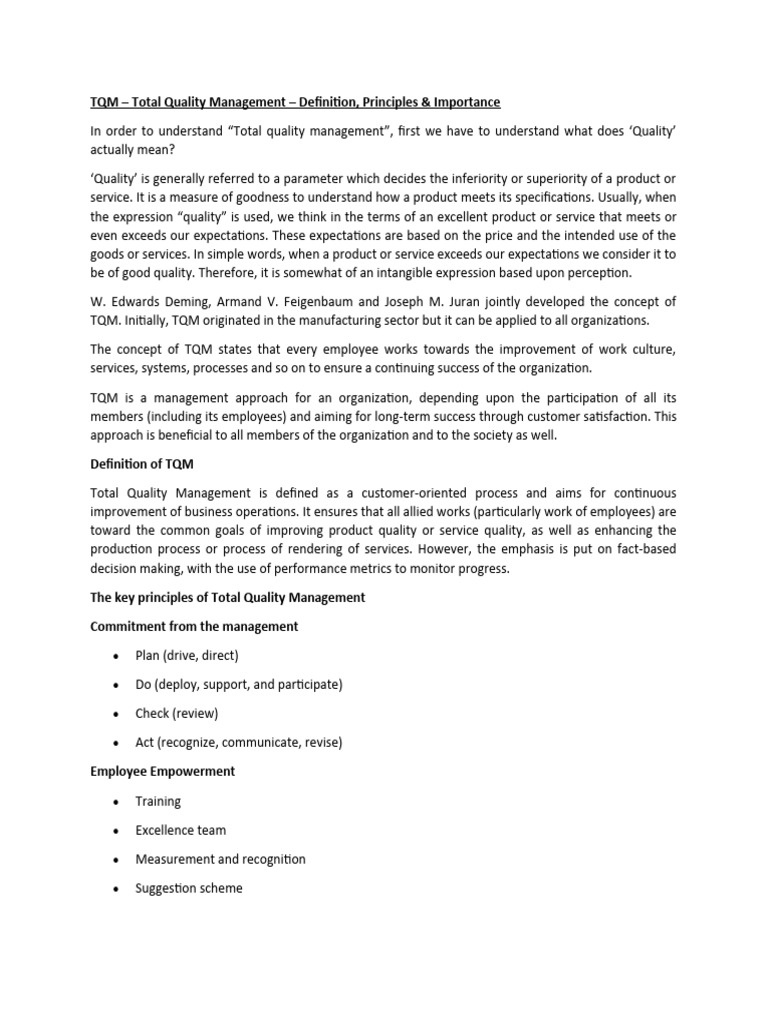 Total Quality Management Overview | PDF | Quality (Business) | Quality ...