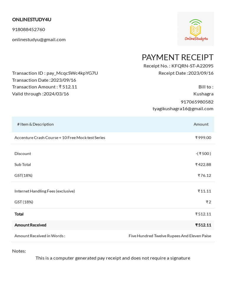 Accenture Crash Course Receipt | PDF