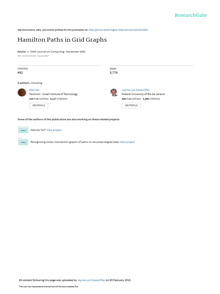 Hamilton Paths in Grid Graphs | PDF | Vertex (Graph Theory) | Graph Theory