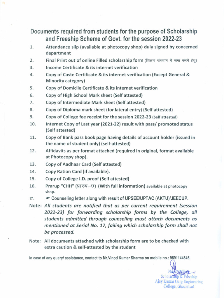 Documents List-Scholarship | PDF