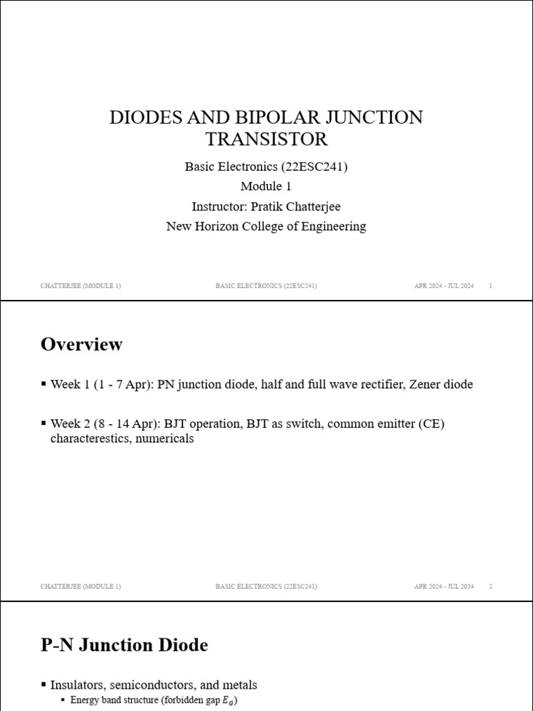 Mod1 Esc241 Slides Part1 | PDF | P–N Junction | Semiconductors