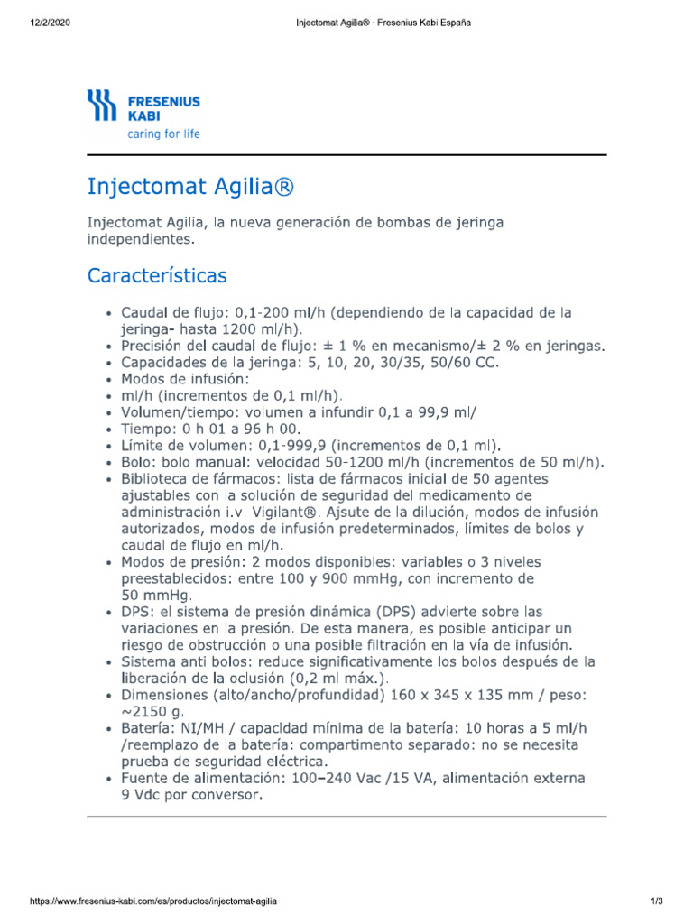 Injectomat Agilia® - Fresenius Kabi España | PDF