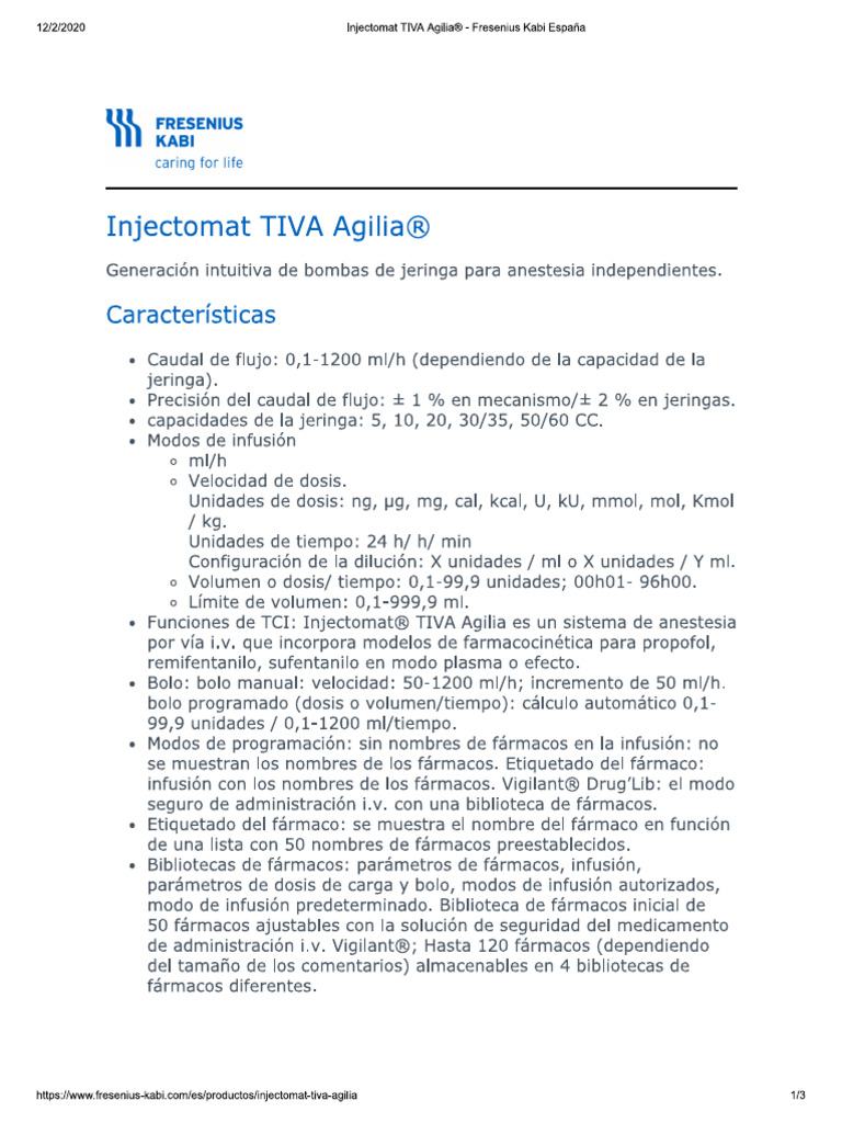 Injectomat TIVA Agilia® - Fresenius Kabi España | PDF | Métodos y ...
