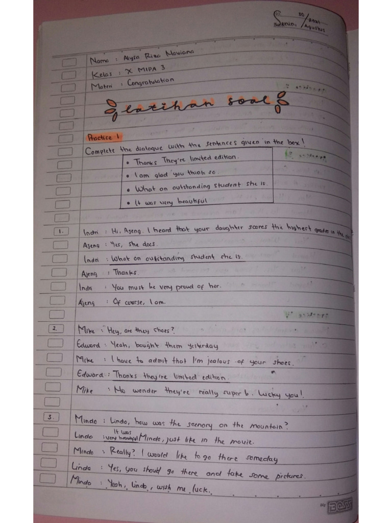 Alysa Riza Noviana X MIPA 3 - CongratulationLatihanSoal | PDF