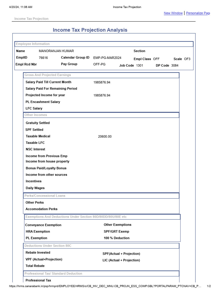 Income Tax Projection FY 2023 24 | PDF | Income Tax | Tax Deduction