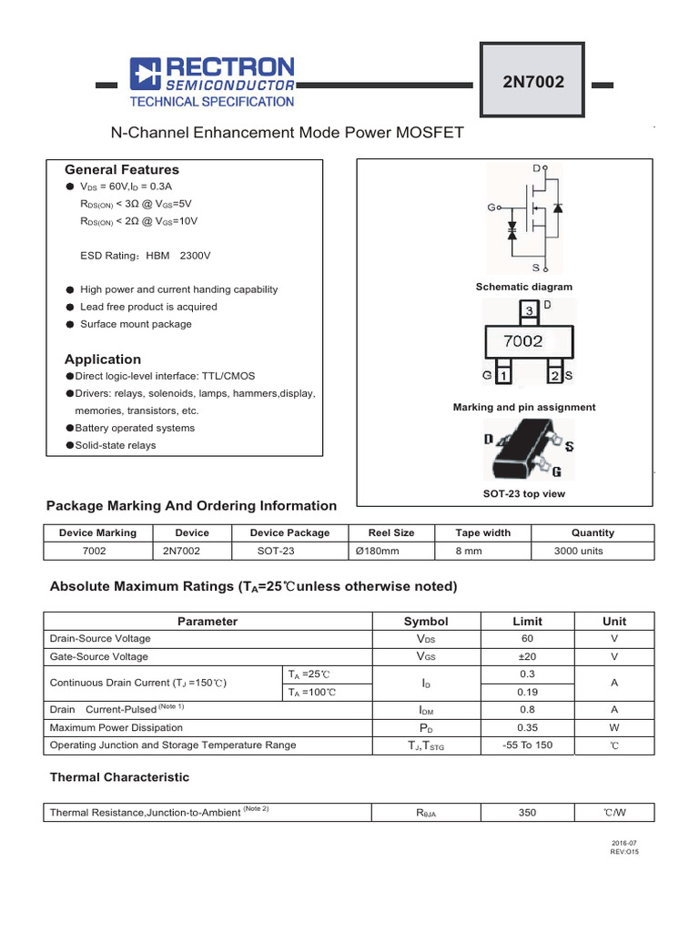 2N7002 Rectron | PDF | Solid State Engineering | Computer Engineering