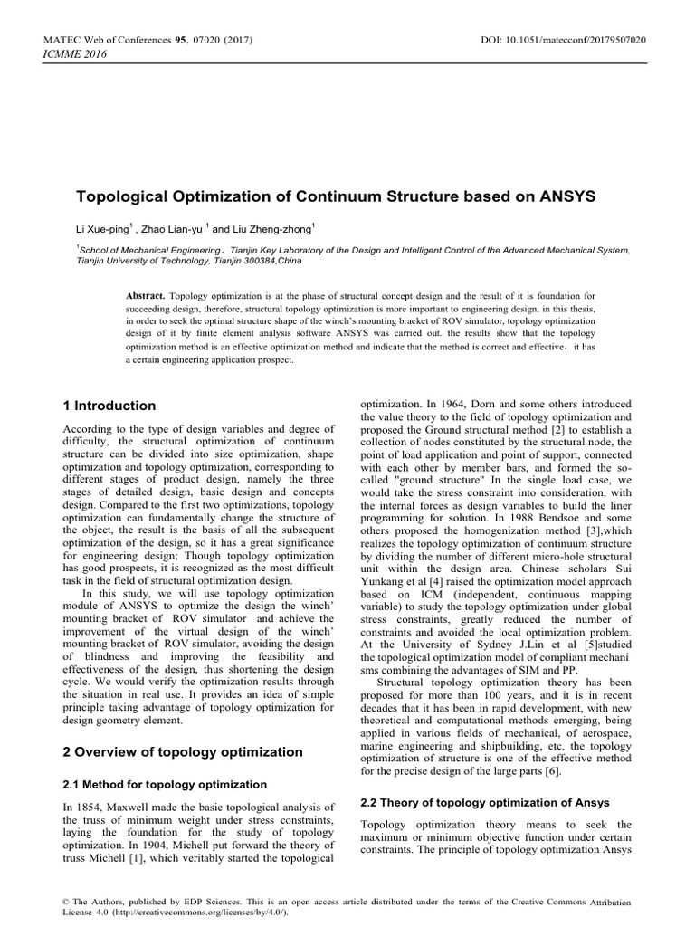 Topological Optimization Of Continuum Structure Based On 4uk8hz6bsg Pdf Mathematical 