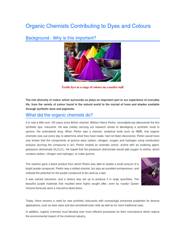 Lecture 2 Dyes and Colours | PDF | Organic Compounds | Dye