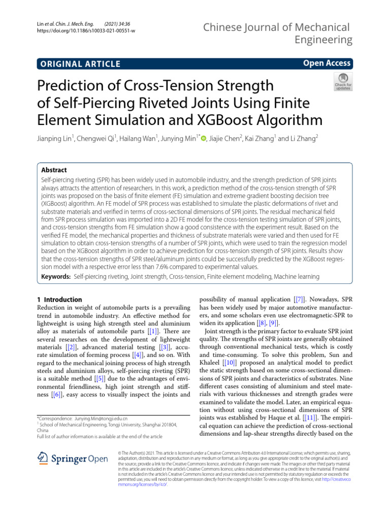 Prediction of Cross-Tension Strength of Self-Piercing Riveted Joints ...