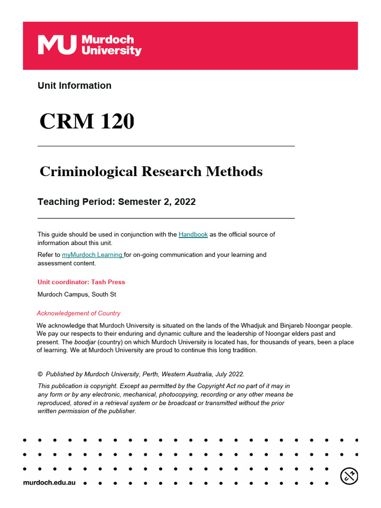 Unit Guide CRM120 SemII 2022 | PDF | Educational Assessment | Lecture