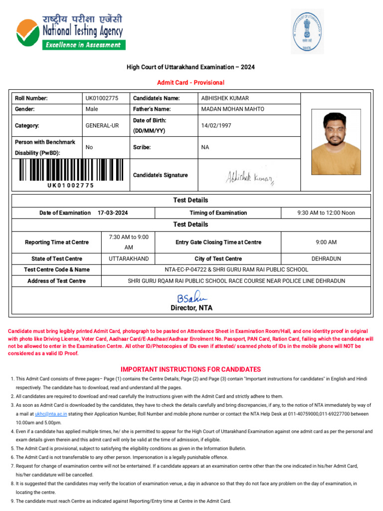 NTA - National Testing Agency | PDF | Identity Document