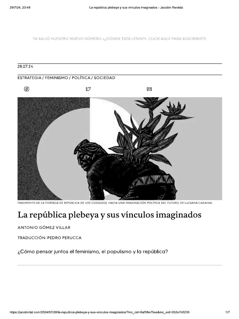 Gomez Villar Sobre Cadahia - La Republica Plebeya y Sus Vinculos | PDF