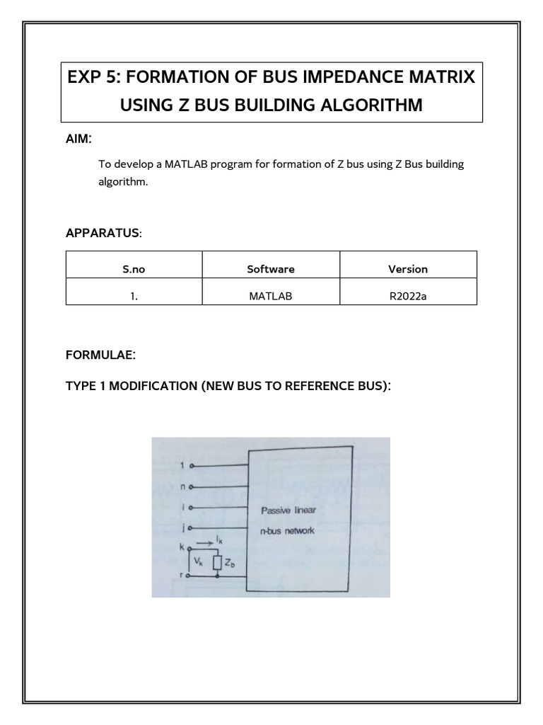 Experiment 5 - Z Bus Building Algorithm | PDF | Applied Mathematics | Algorithms