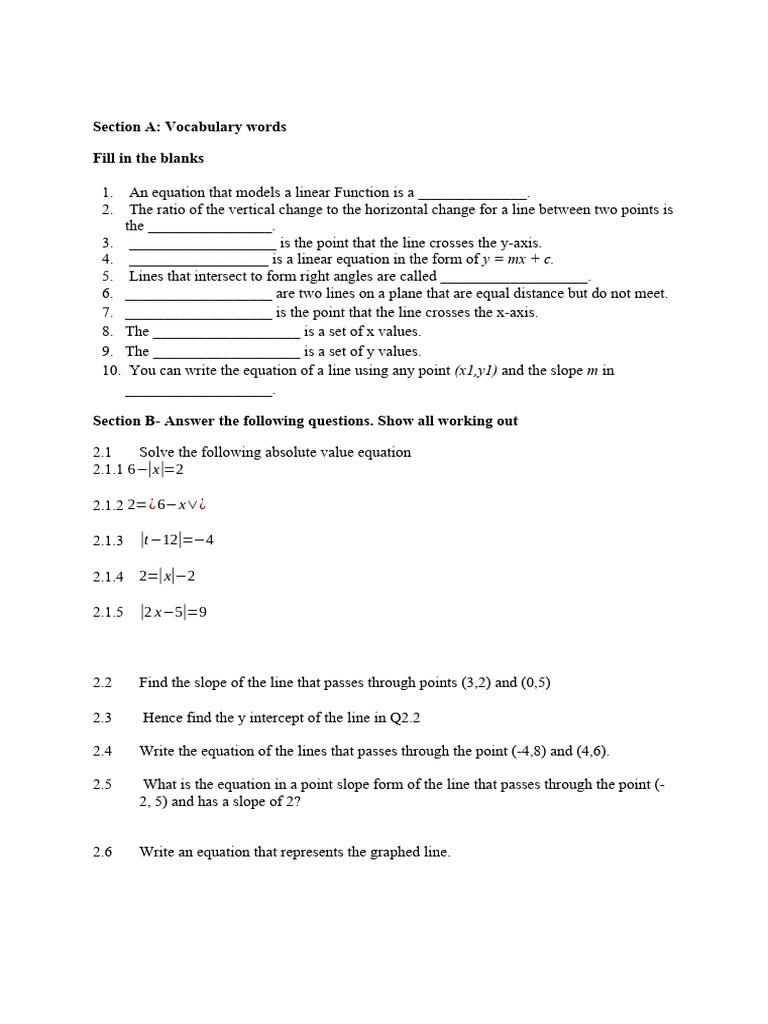 Term 1 - G9 - Math. Review Sheet 2 | PDF | Slope | Elementary Mathematics