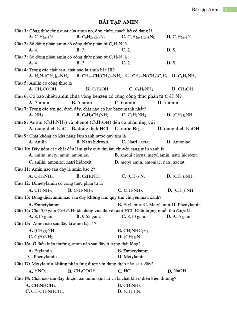 BÀI TẬP AMIN | PDF