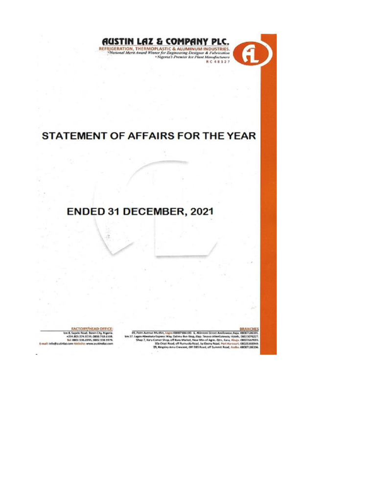 Austin Laz and Company PLC Audited Financial Statemen | PDF | Audit ...